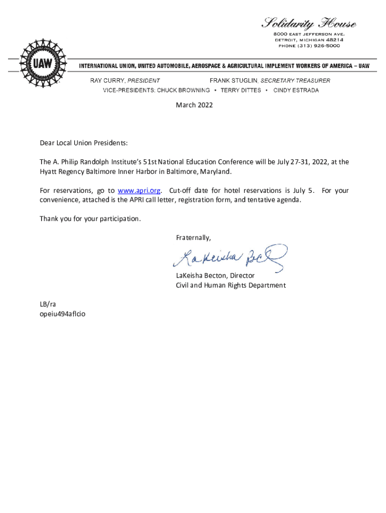 Fillable Online The A. Philip Randolph Institute's 51stNational ...