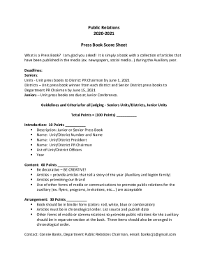 Fillable Online Public Relations 2020-2021 Press Book Score Sheet Fax ...