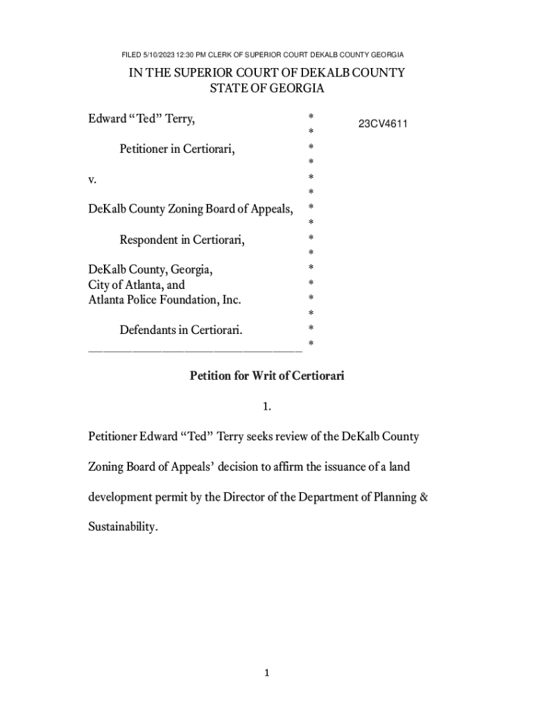 Fillable Online Petition for Writ of Certiorari Ted Terry v ZBA.docx Fax Email Print - pdfFiller