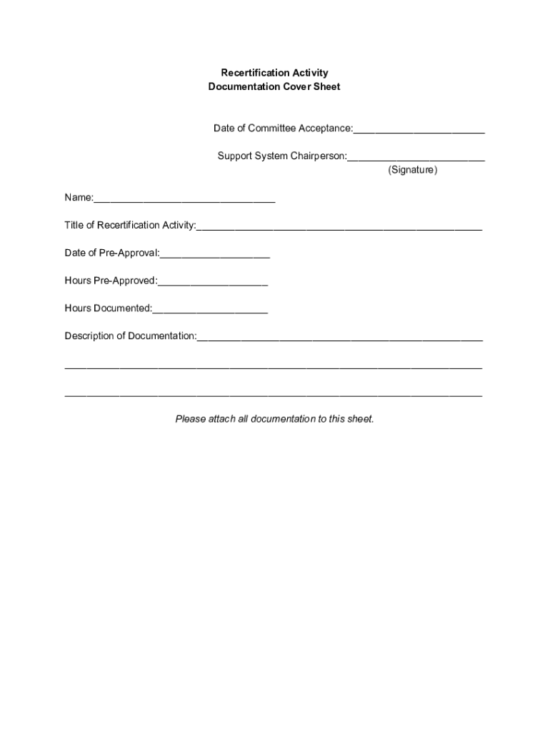 Fillable Online Recertification Activity Documentation Cover Sheet Fax ...