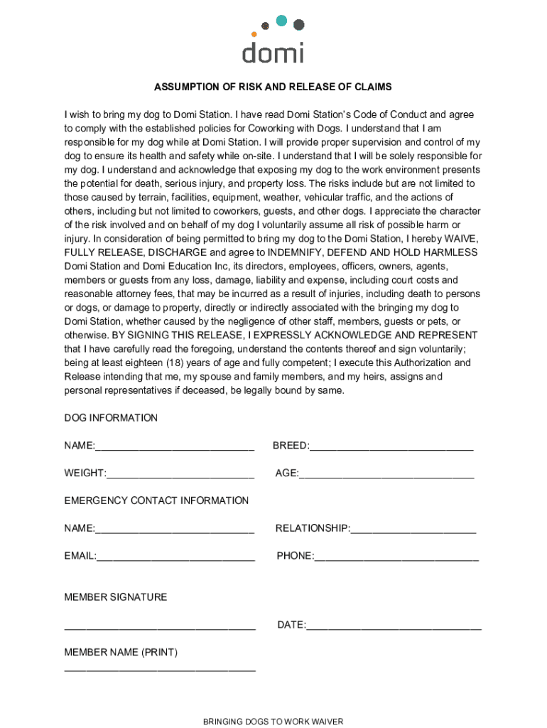 Fillable Online assumption of risk and release of claims Fax Email ...