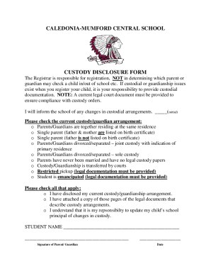 Fillable Online Cal-Mum Central School Custody Disclosure Form. New ...
