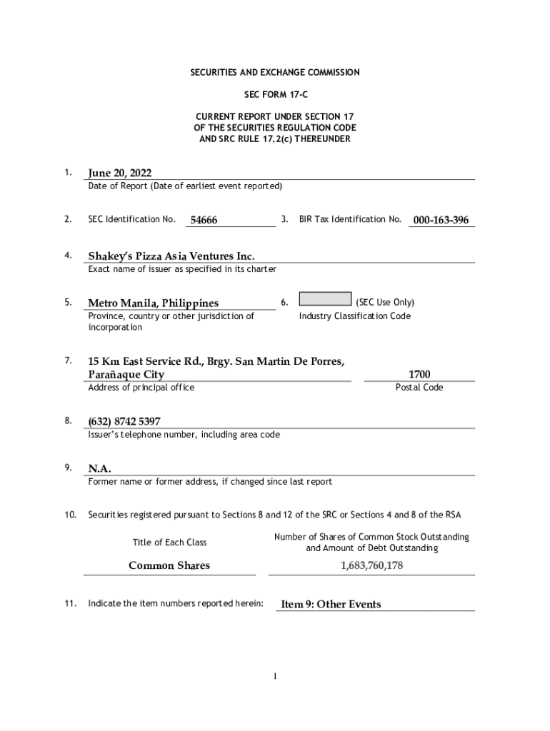 Fillable Online SEC 17C PIZZA Declaration of Dividends.pdf Fax Email ...
