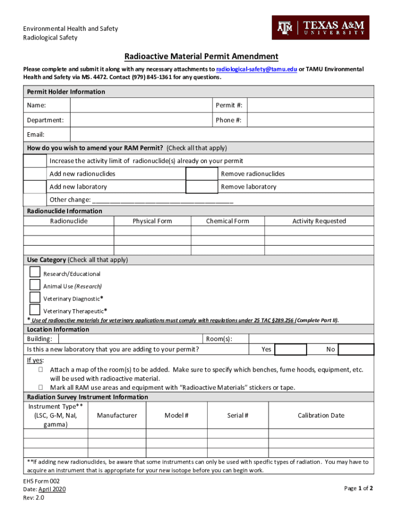 Fillable Online Radioactive Material Permit Amendment Fax Email Print ...