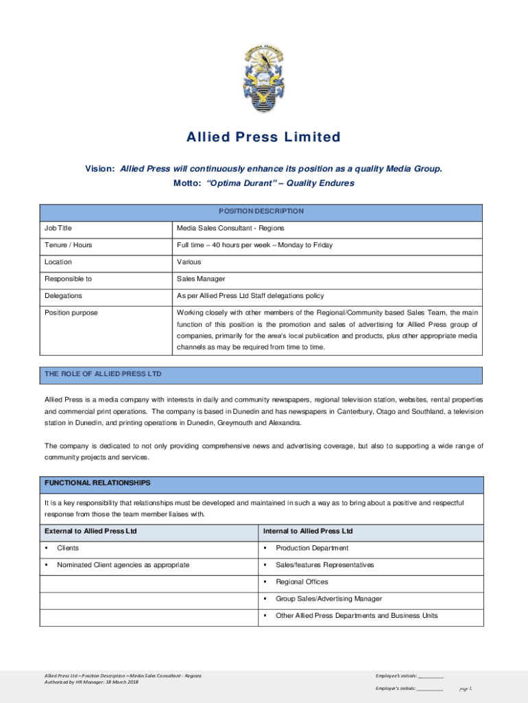 Fillable Online Allied Press will continuously enhance its position as ...