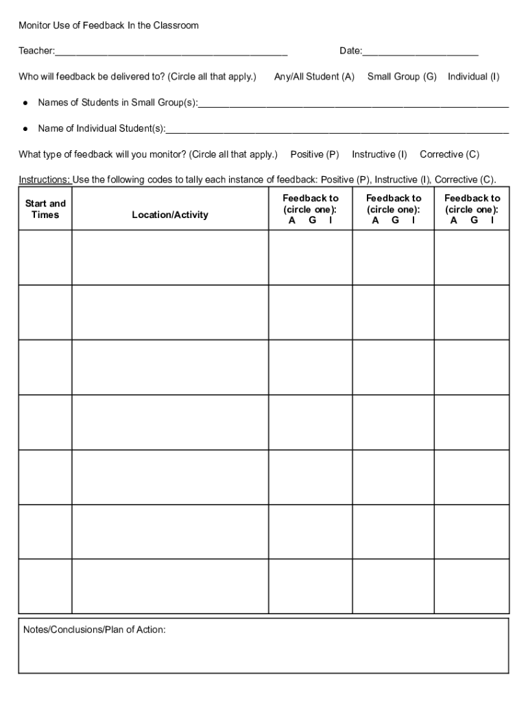Fillable Online Example Teacher Self-Monitoring Data Sheet Fax Email ...