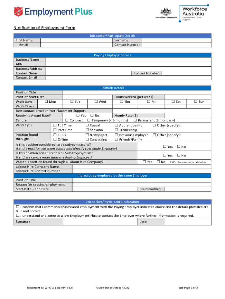 Fillable Online Notification of Employment Form Fax Email Print - pdfFiller