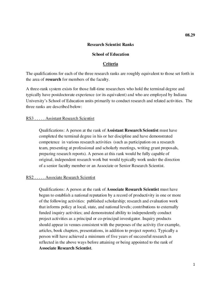 Fillable Online education iupui 08.29 Research Scientist Ranks School ...