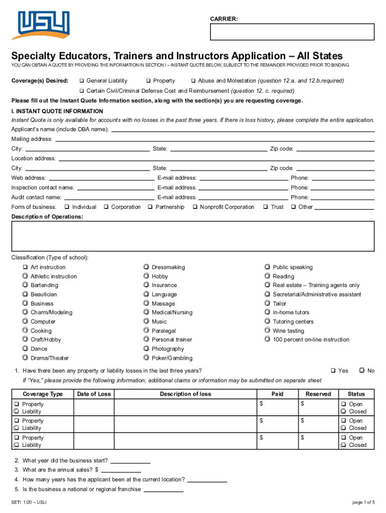 Fillable Online Personal Trainer Insurance and Fitness Instructor ...