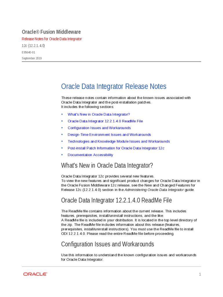 Fillable Online Fusion Middleware Release Notes For Oracle Data Integrator Fax Email Print