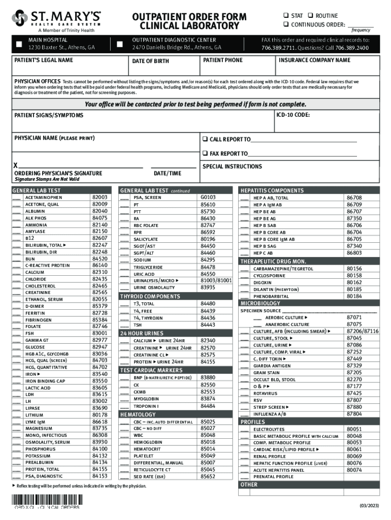 Fillable Online OUTPATIENT ORDER FORM STAT ROUTINE CLINICAL ... Fax ...