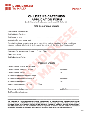 Fillable Online children's catechism application form Fax Email Print ...