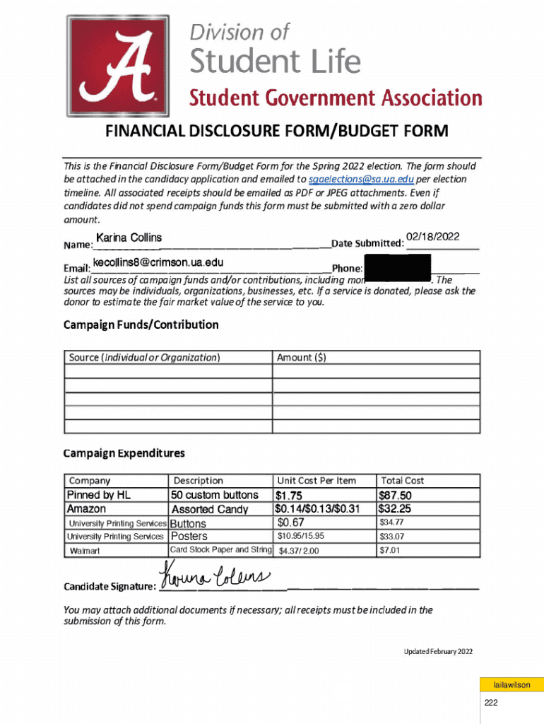 Fillable Online Financial Disclosure Form/Budget Form Fax Email Print ...
