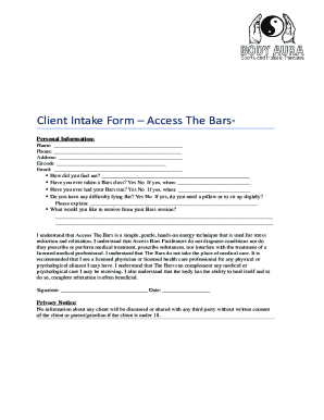 Fillable Online Access The Bars - Client Intake Form Fax Email Print ...