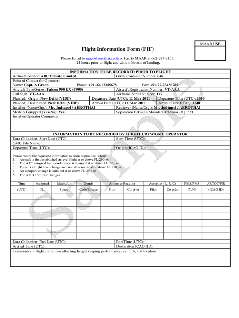Fillable Online Flight Information Form (FIF) Fax Email Print - pdfFiller