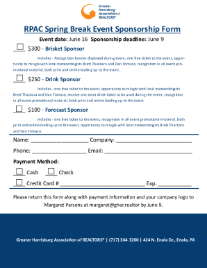 Fillable Online RPAC Spring Break Event Sponsorship Form Fax Email ...