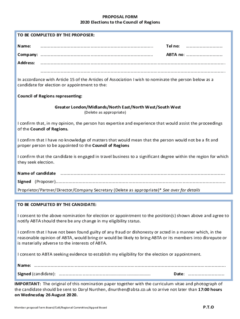 Fillable Online PROPOSAL FORM 2021 Elections to the Board of Directors ...