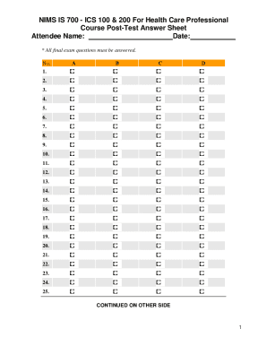 Fillable Online NIMS-ICS Post Test Answer Bubble Form.doc Fax Email ...