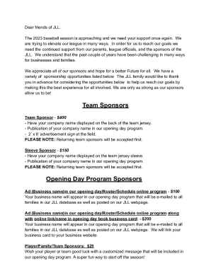 Fillable Online JLL Sponsor Form - cloudfront.net Fax Email Print - pdfFiller