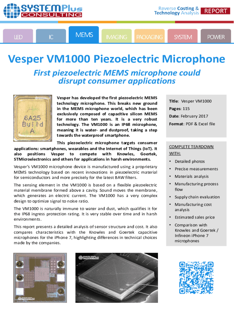 Fillable Online Vesper VM1000 Piezoelectric microphone - System Plus ...