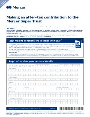 Fillable Online Making an after-tax contribution to the Mercer Super ...