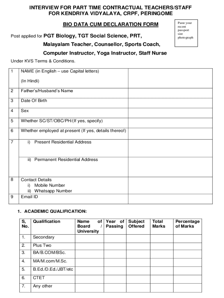 Fillable Online bio data cum declaration form Fax Email Print - pdfFiller