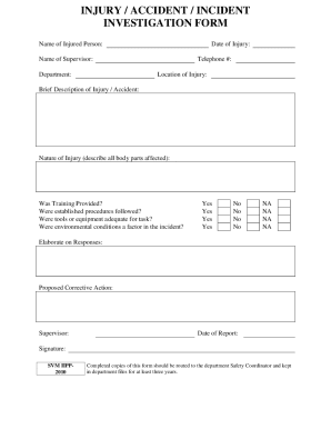 Fillable Online INJURY / ACCIDENT / INCIDENT INVESTIGATION FORM Fax Email Print - pdfFiller