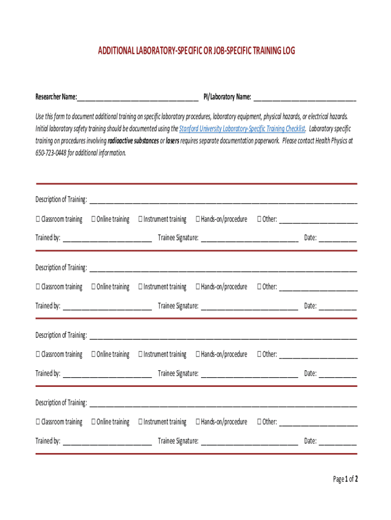 Fillable Online ehs stanford Lab Specific Training Template.doc - HOW ...