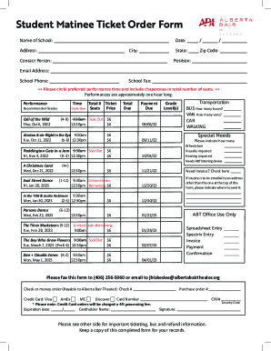 Fillable Online Student Matinee Ticket Order Form Alberta Bair Theater Fax Email Print - pdfFiller