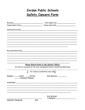 Fillable Online Jordan Public Schools Safety Concern Form Fax Email ...
