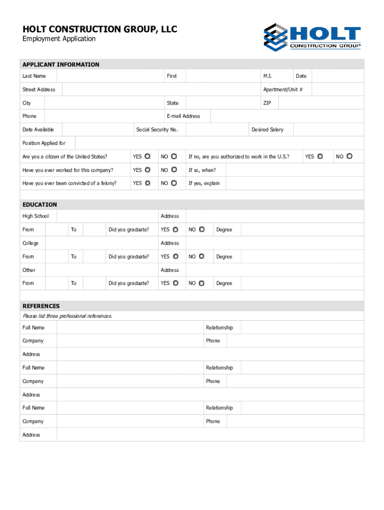 Fillable Online Holt Construction GroupBuilding Relationships through ...