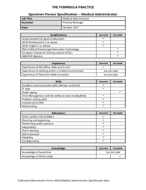 Fillable Online Specimen Person Specification Medical Administrator Fax ...