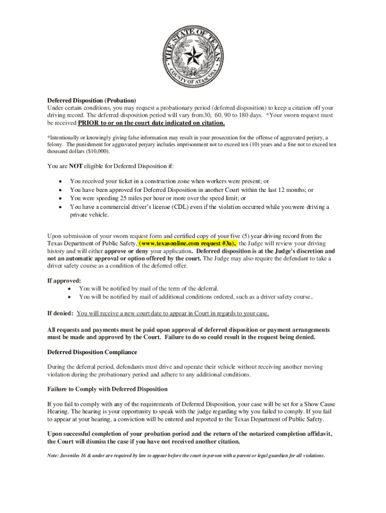 Fillable Online Am I Eligible for a Deferred Disposition?Toolkit Fax ...