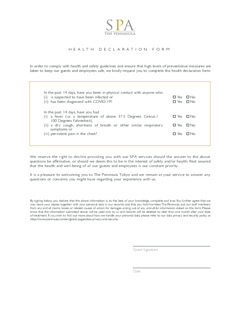 Fillable Online 200615 Spa Health Declaration Forms A4 Fax Email Print ...