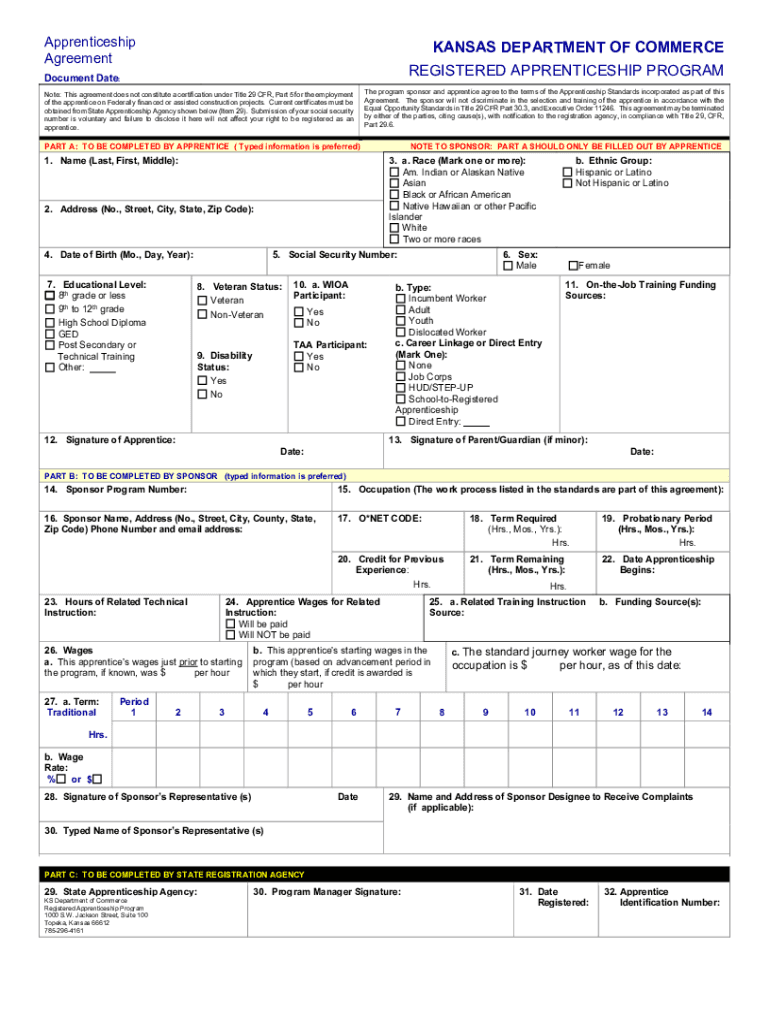 Fillable Online Appendix B ETA-671 Apprenticeship Agreement AER ... Fax ...