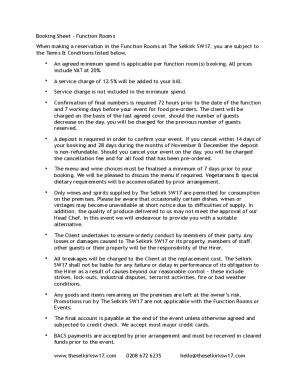 Fillable Online Booking Sheet - Function Rooms Fax Email Print - pdfFiller