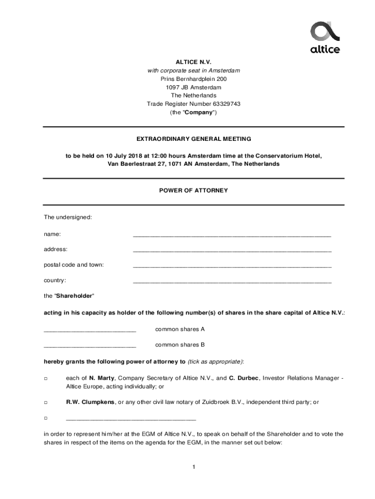 Fillable Online 10 ALTICE N.V. with corporate seat in Amsterdam Prins ... Fax Email Print ...