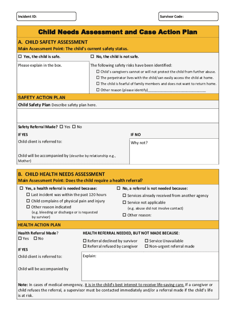 Fillable Online Child Needs Assessment and Case Action Plan Fax Email ...