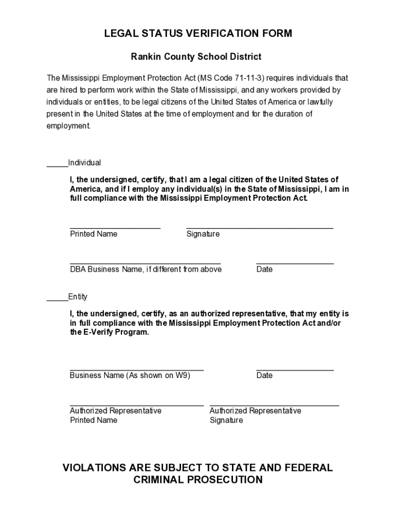 Fillable Online LEGAL STATUS VERIFICATION FORM Fax Email Print - pdfFiller