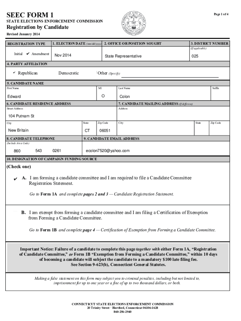 Fillable Online seec ct 2014 CT SEEC Form 1 Fill Online, Printable ...