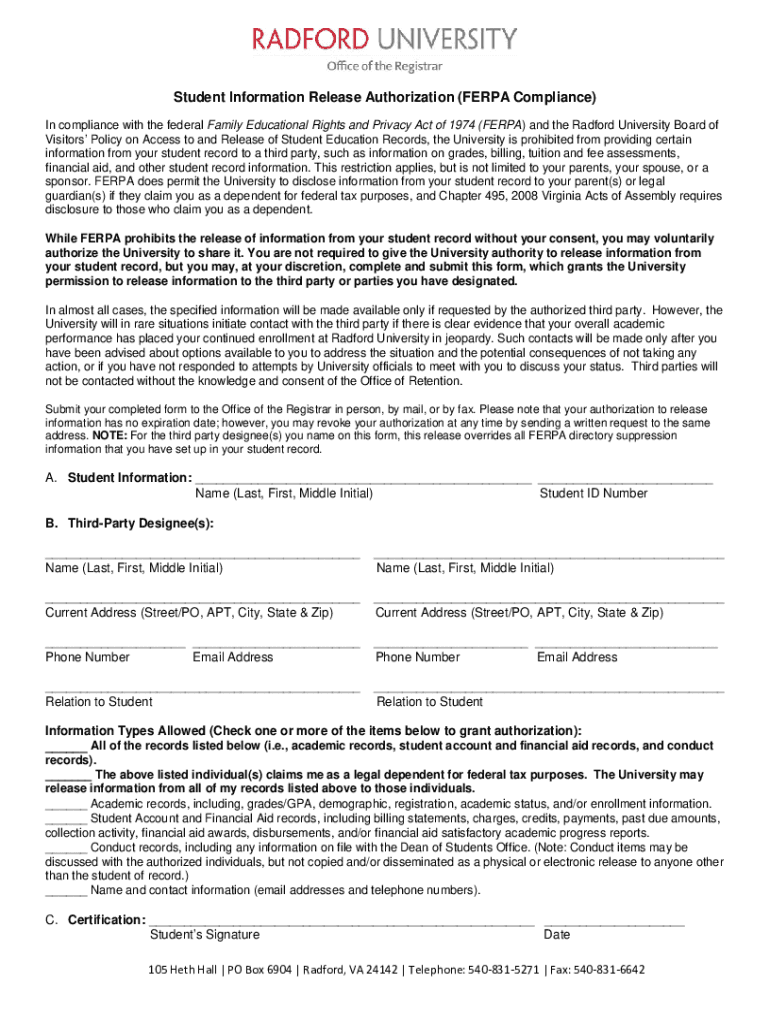 Fillable Online FERPA Student InformationOffice of the Registrar Fax Email Print - pdfFiller