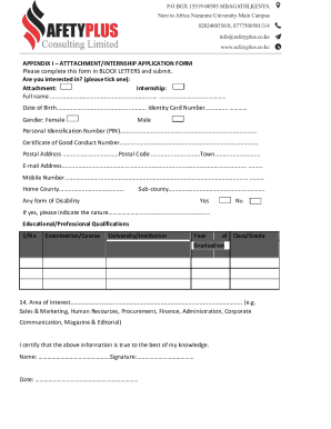 Fillable Online ATTTACHMENT/INTERNSHIP APPLICATION FORM Please ... Fax ...