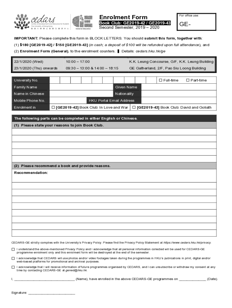 Fillable Online Enrolment Form GE- Fax Email Print - pdfFiller