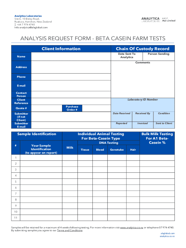 Fillable Online ANALYSIS REQUEST FORM Fax Email Print - pdfFiller