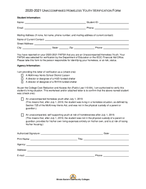 Fillable Online 2020-2021 UNACCOMPANIED HOMELESS YOUTH VERIFICATION ...