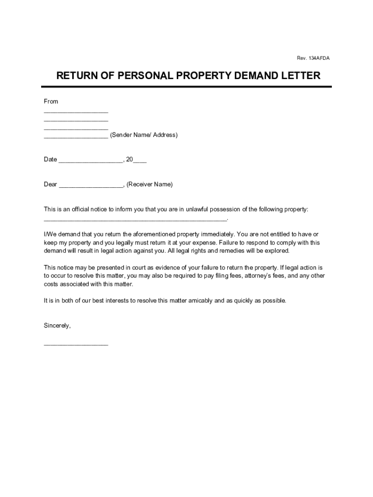 Fillable Online Sample Letter Requesting Personal Property Settlement ...
