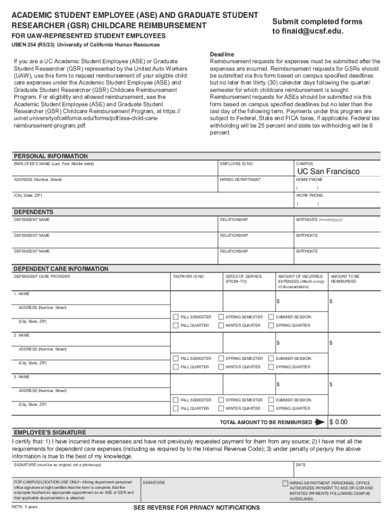 Fillable Online graduate ucsf PDF: GSR Child Care Program Form Fax ...