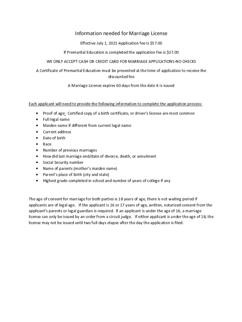 Fillable Online Information needed for Marriage License.docx Fax Email ...