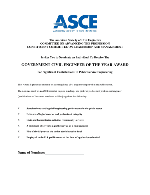 Fillable Online Government Civil Engineer of the Year Award Nomination ...