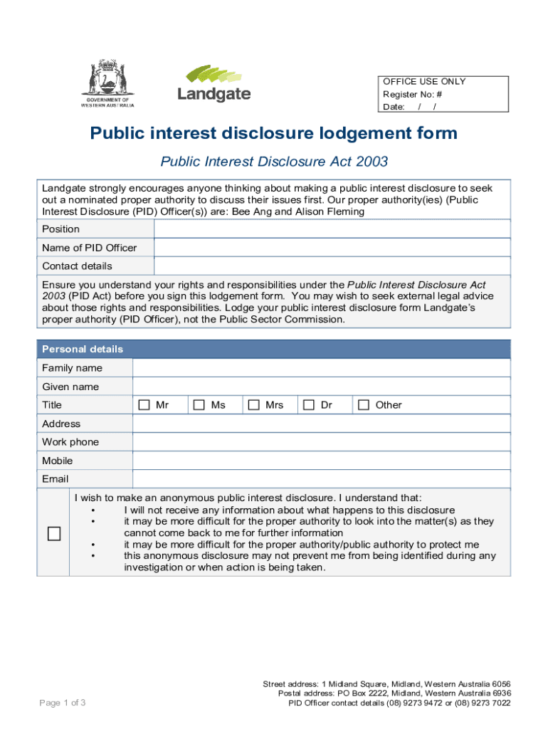 Fillable Online Public interest disclosure lodgement form Fax Email ...